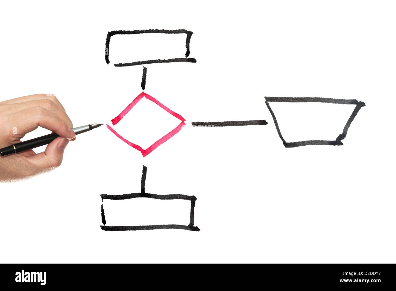 Hand drawing work flow diagram on white paper Stock Photo - Alamy