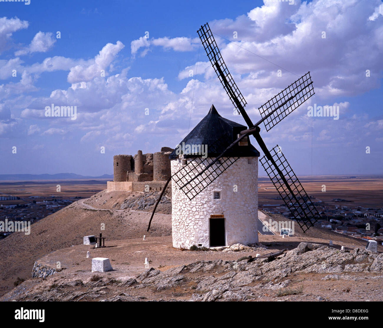 Windmill and Castle, Consuegra, Near Toledo, Castilee - La mancha ...