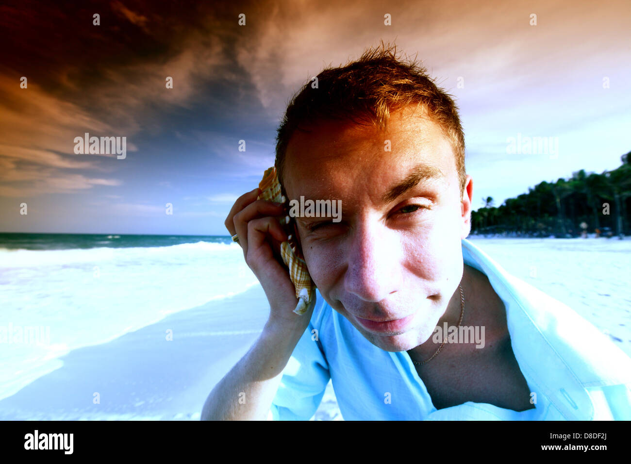 young man call by shell phone Stock Photo - Alamy