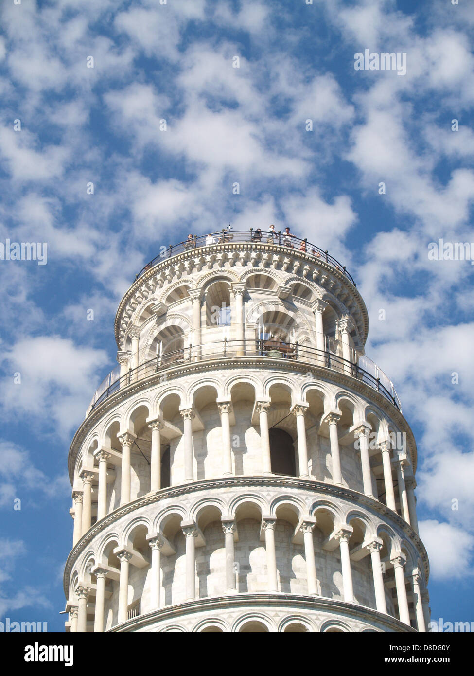 A view of the Pisa Tower against a backdrop of the sky, showcasing this ...