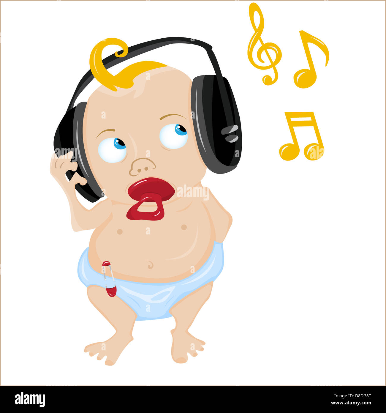 Cute Baby Listening to some music. Editable Vector Illustration Stock ...
