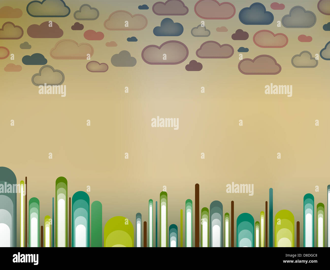 Vector - Retro Landscape with trees and clouds Stock Photo - Alamy