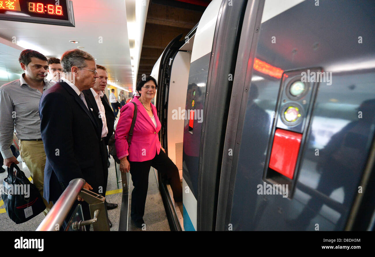 Premier of Thuringia Christine Lieberknecht boards the Transrapid at ...