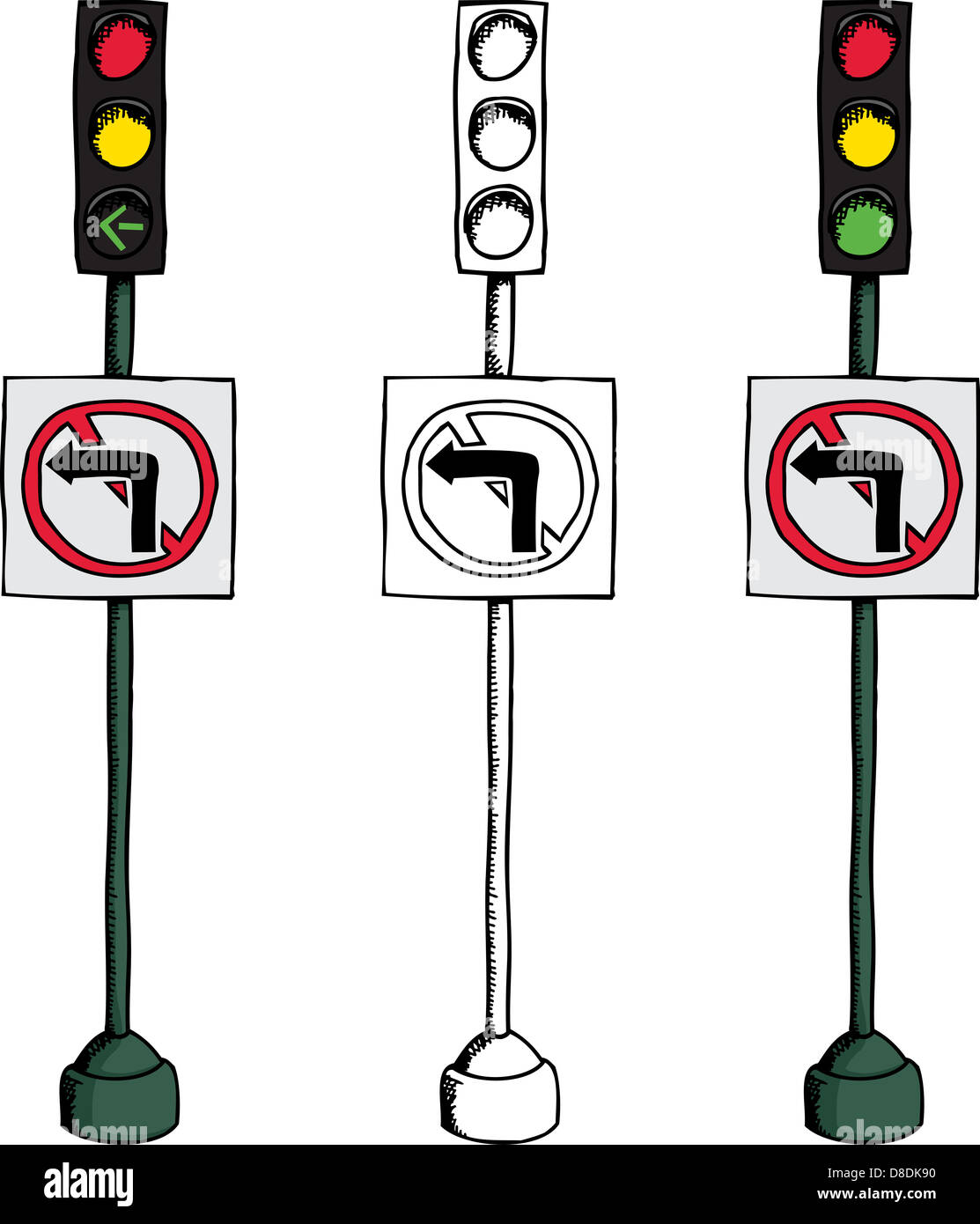 No left turn traffic light over white background Stock Photo - Alamy