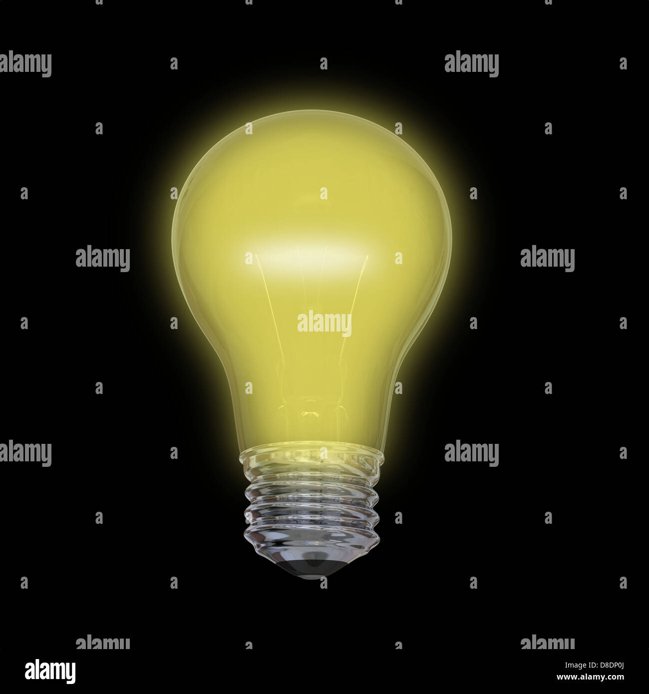 Glowing yellow lightbulb isolated on black background Stock Photo - Alamy