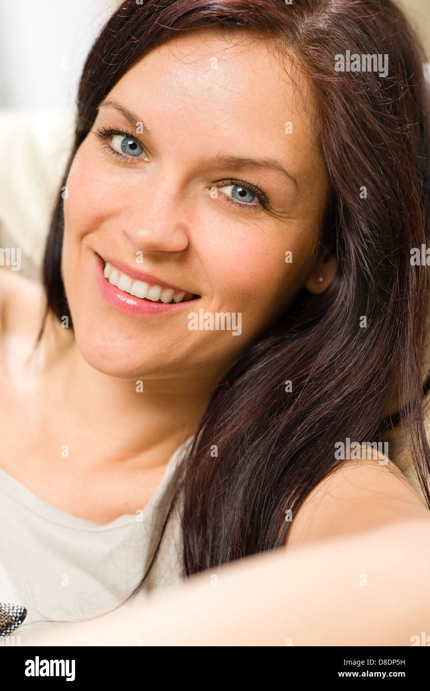 Portrait of beautiful young smiling woman Stock Photo - Alamy