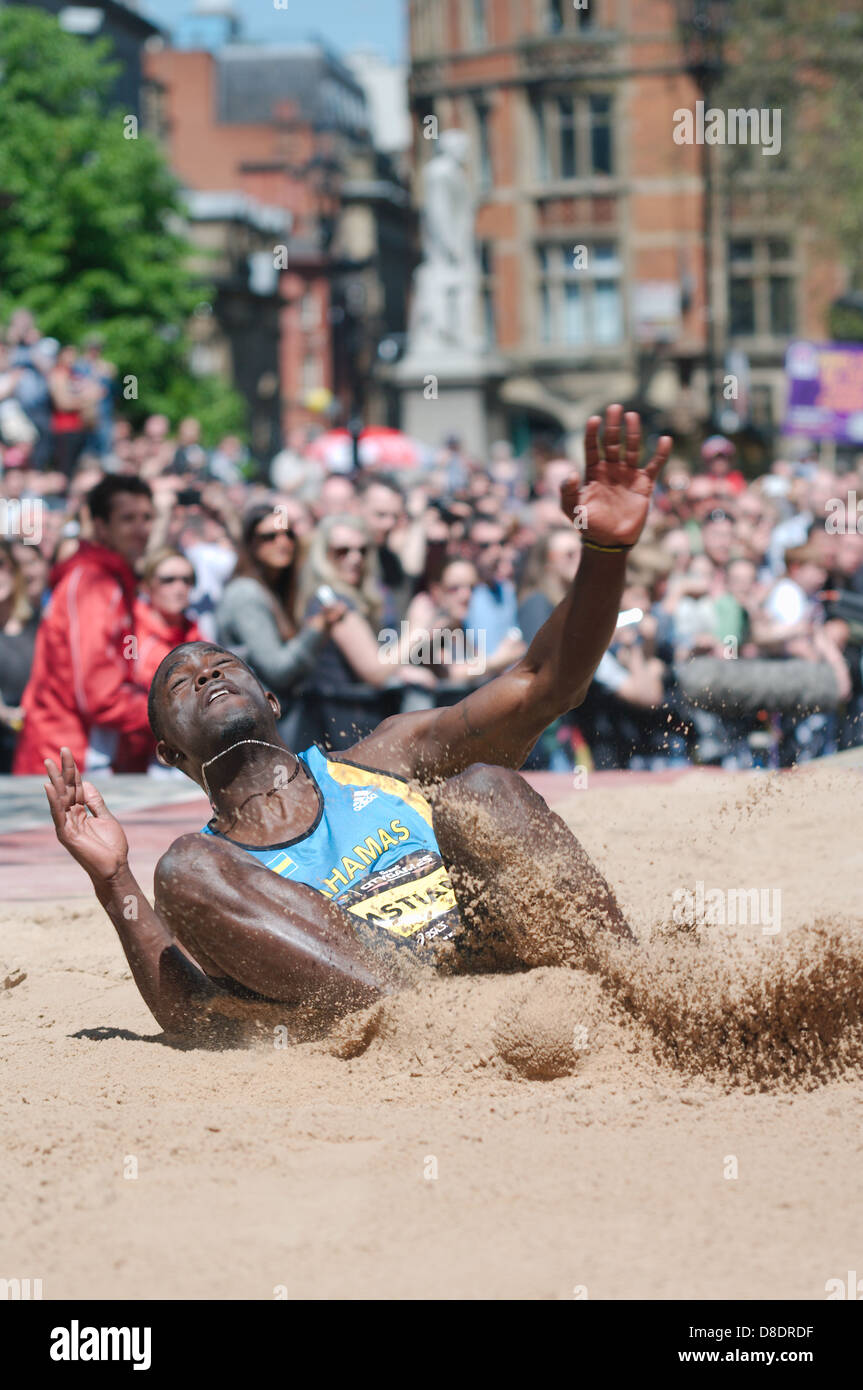 Rudon Bastian of the Bahamas landing in the long jump at the Great City ...
