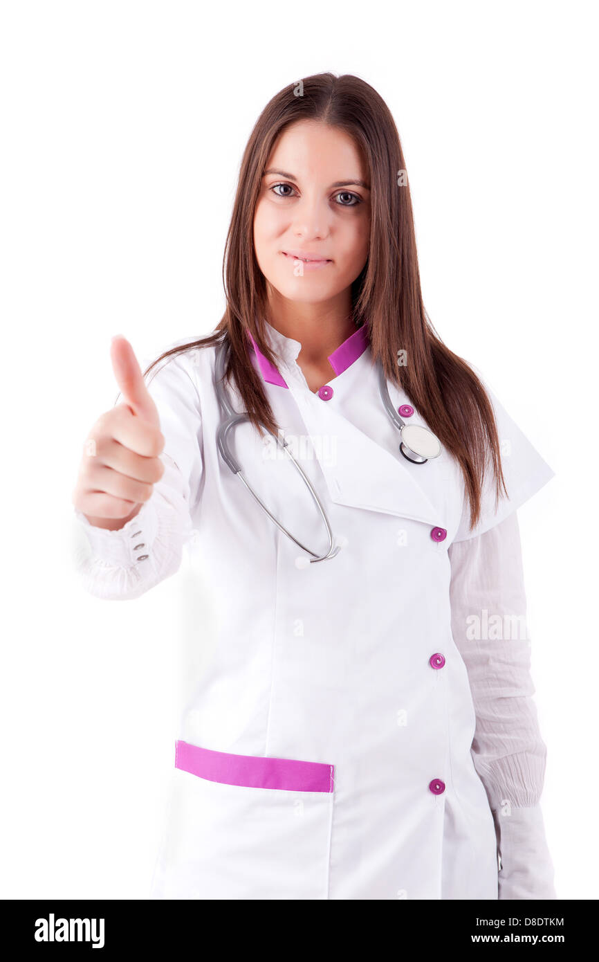 Young doctor signaling ok - isolated over white background Stock Photo ...