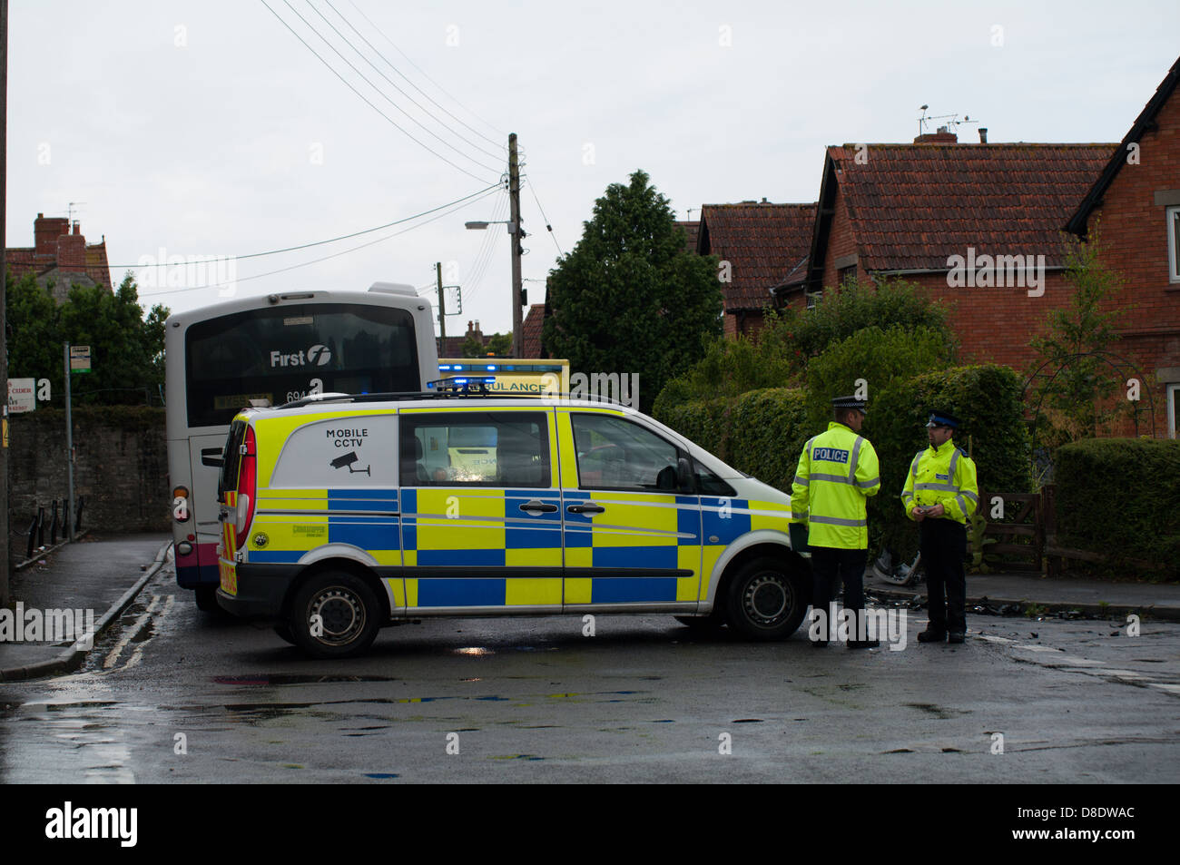 Police attend an traffic collision with a bus Stock Photo - Alamy