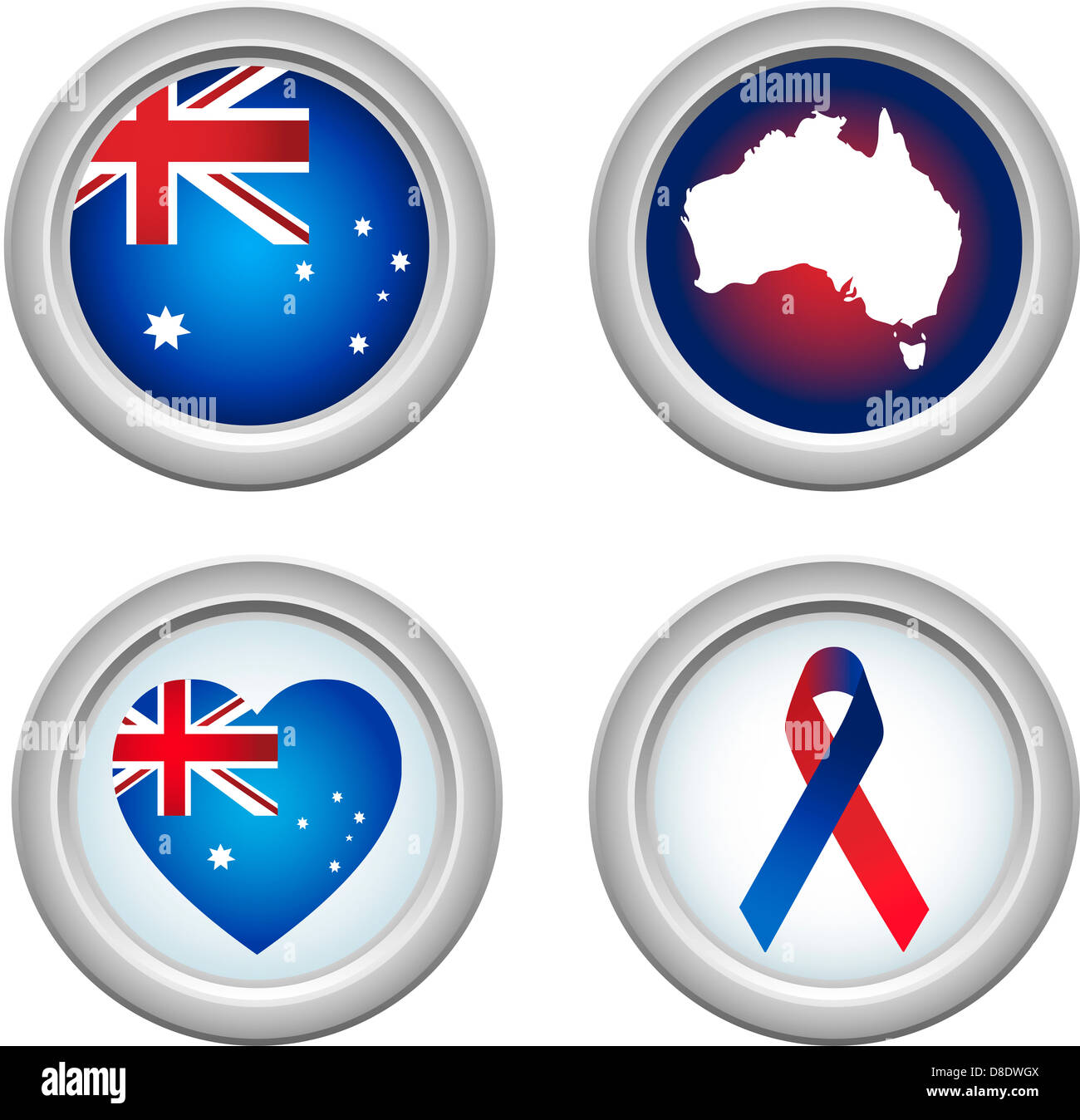 Australia Buttons with ribbon, heart, map and flag Stock Photo - Alamy