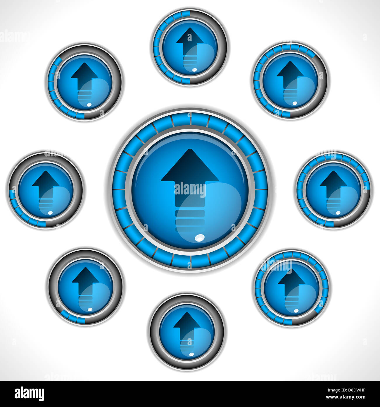 Vector - Download Upload Shiny Blue Button with Bars Stock Photo - Alamy