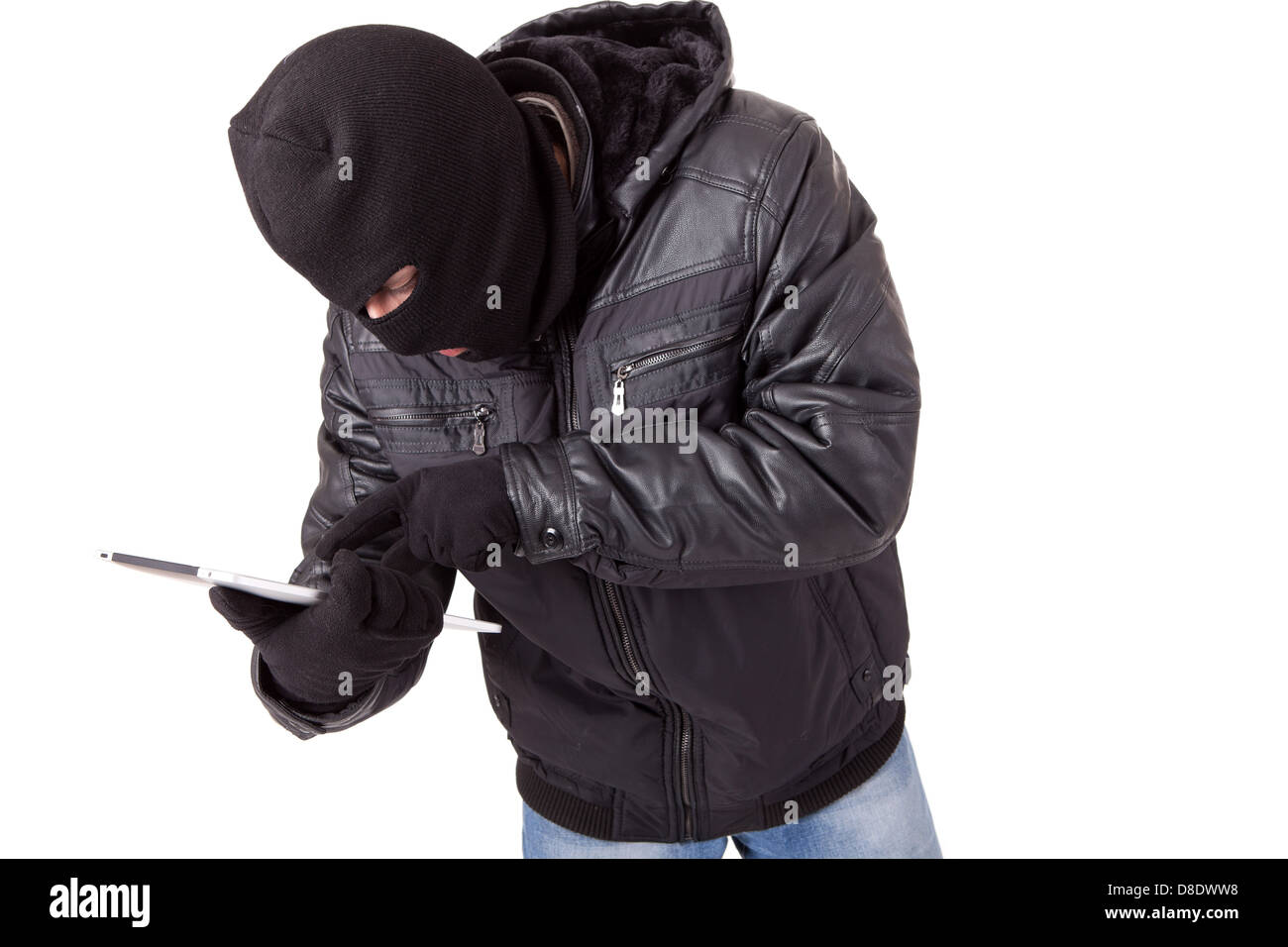 Computer hacker with white laptop Stock Photo - Alamy