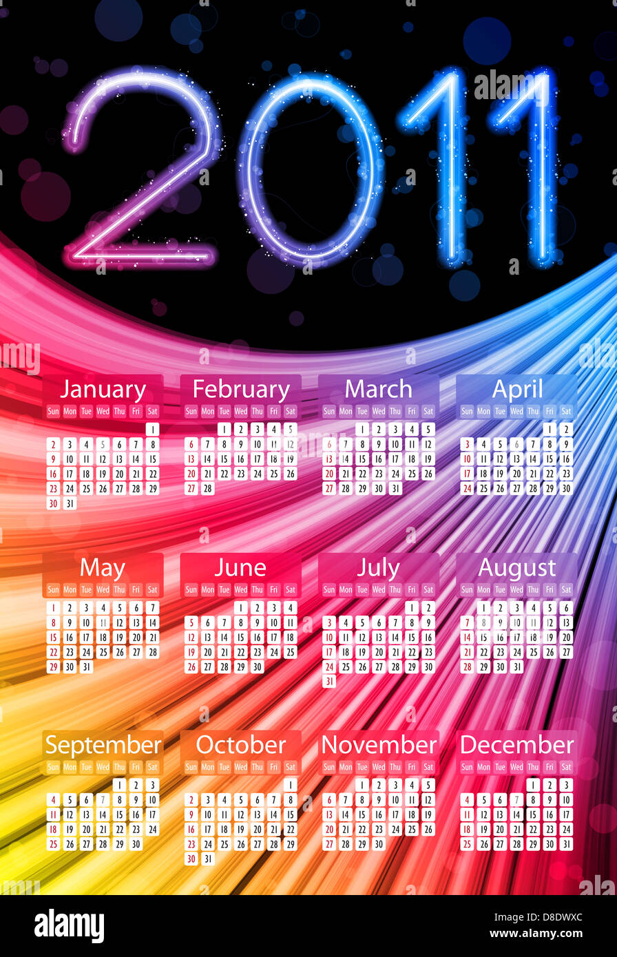 Vector - Colorful 2011 Calendar on Black Background. Rainbow Colors ...