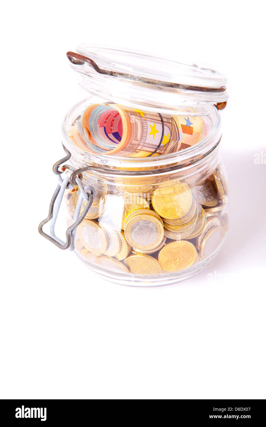 Money jar, isolated over white background Stock Photo - Alamy
