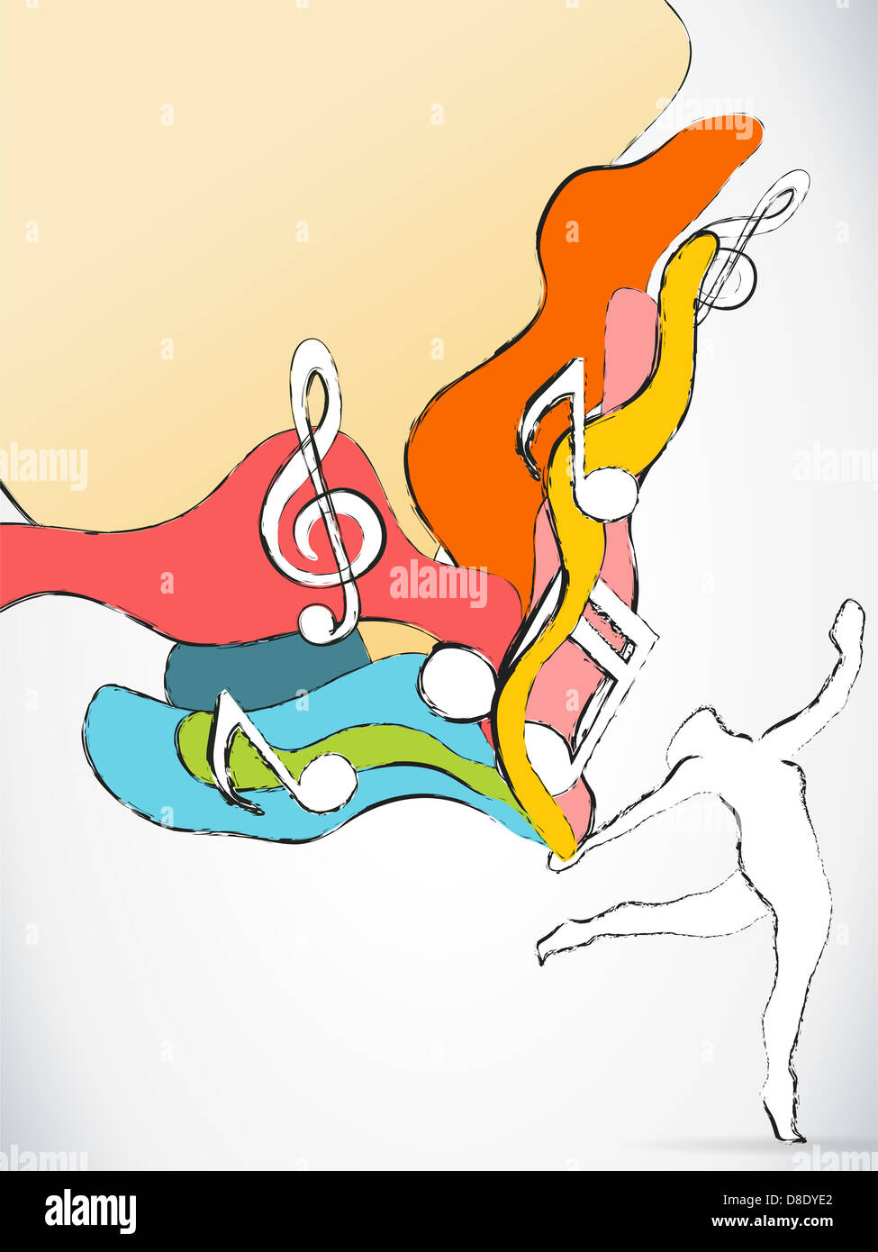 Vector - Dancer Silhouette with Colorful Waves and Music Notes Stock ...