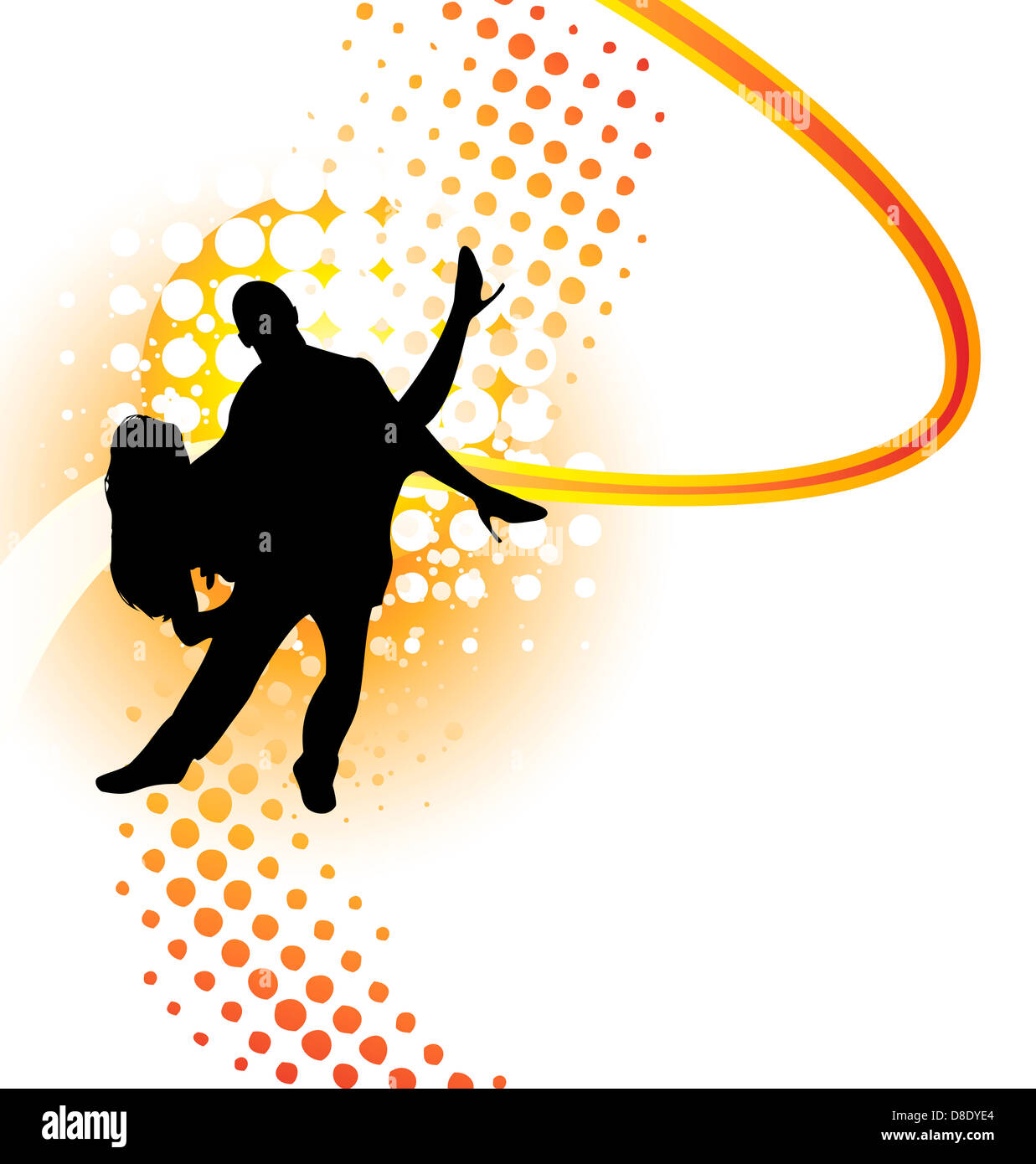 Dancers silhouette on orange halftone background Stock Photo - Alamy