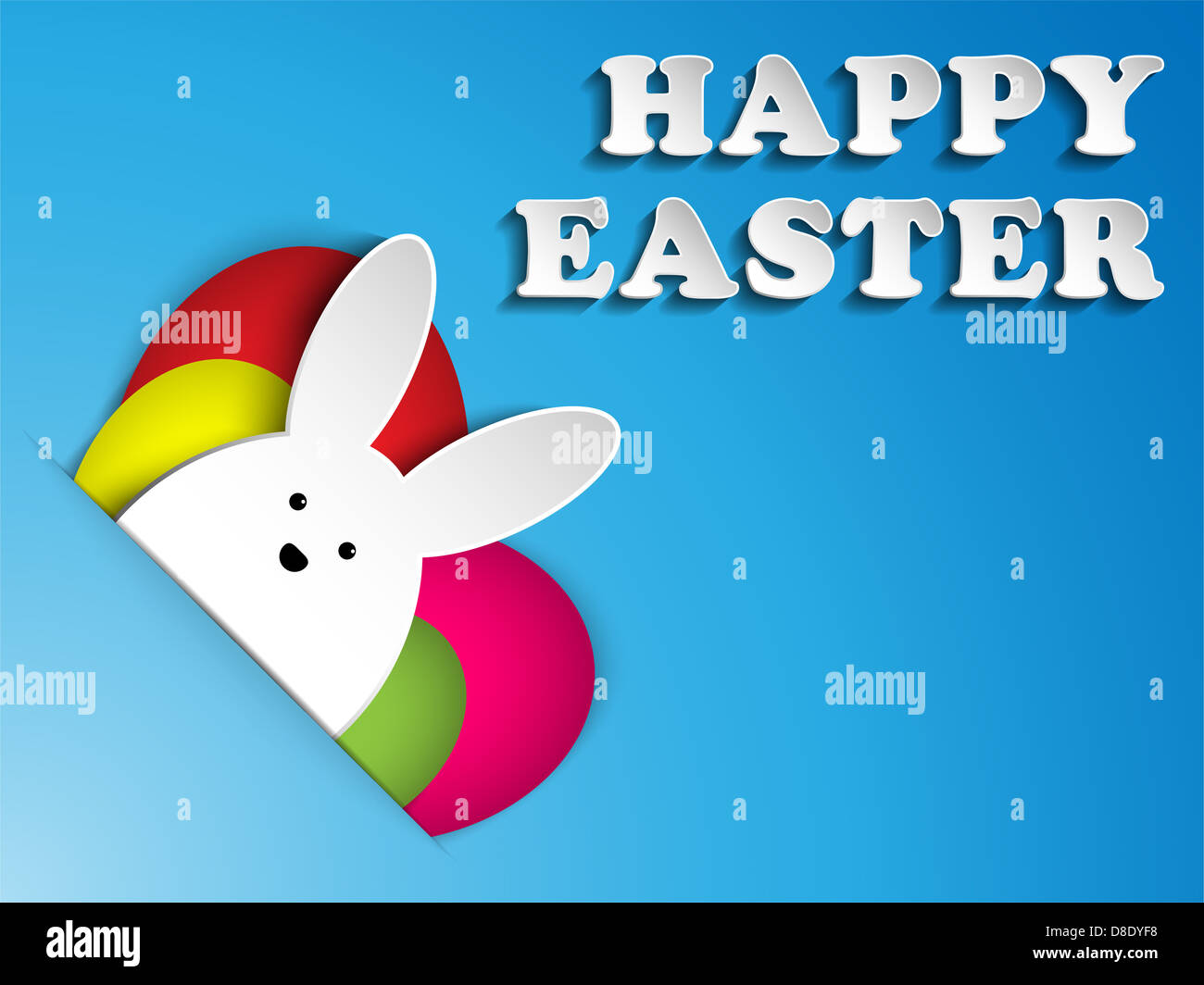 Vector - Happy Easter Rabbit Bunny on Blue Background Stock Photo - Alamy
