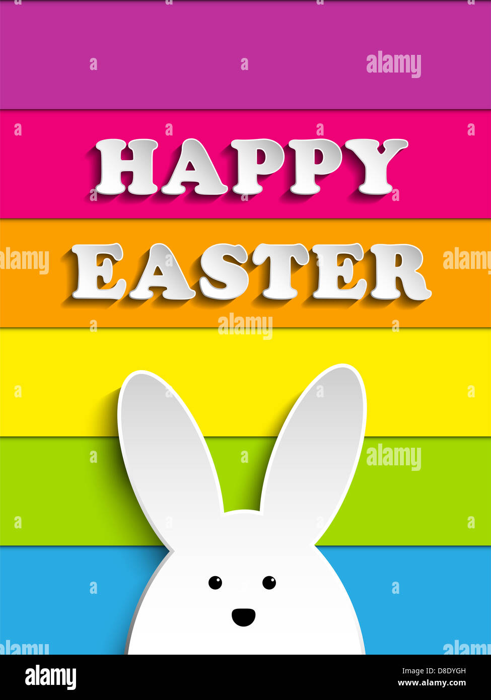 Vector - Happy Easter Rabbit Bunny on Rainbow Background Stock Photo ...