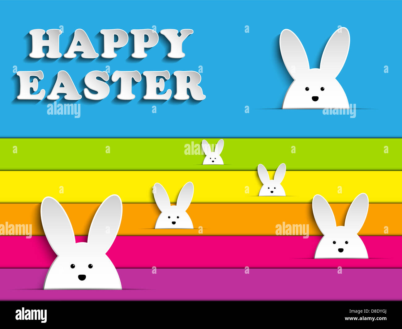 Vector - Happy Easter Rabbit Bunny on Rainbow Background Stock Photo ...