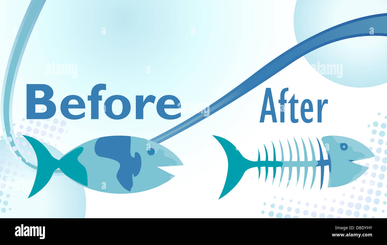 On a diet sign with funny before and after fish illustration Stock ...