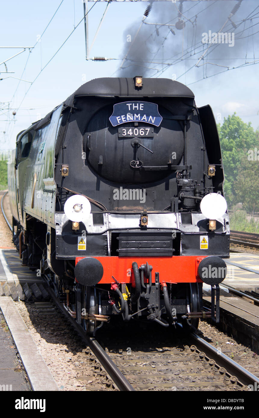 25th May 2013. steam locomotive 34067 Tangmere at Ely station on ...