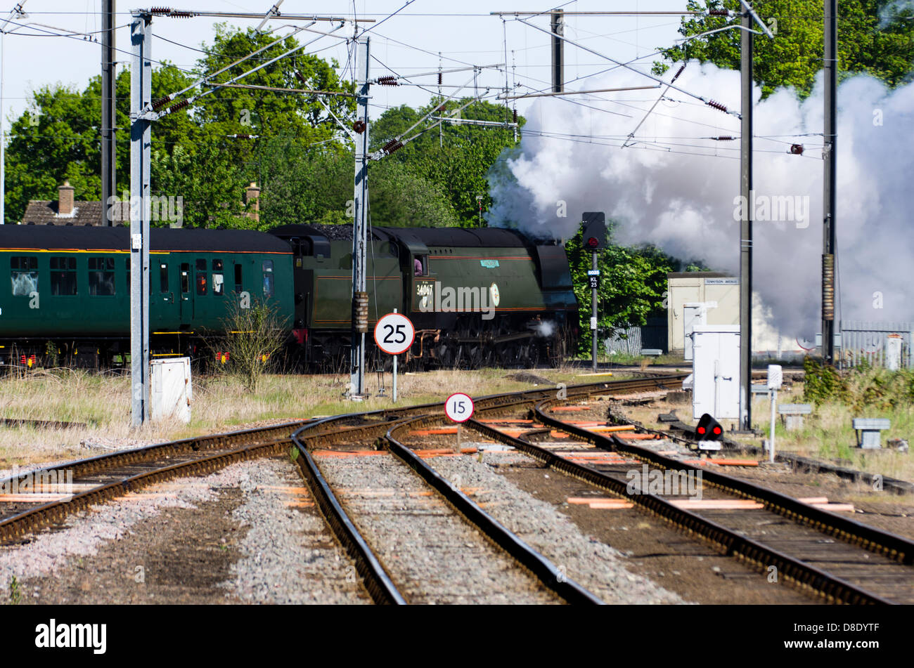 Norwich, UK. 25th May 2013. Steam locomotive 34067 Tangmere at Kings ...