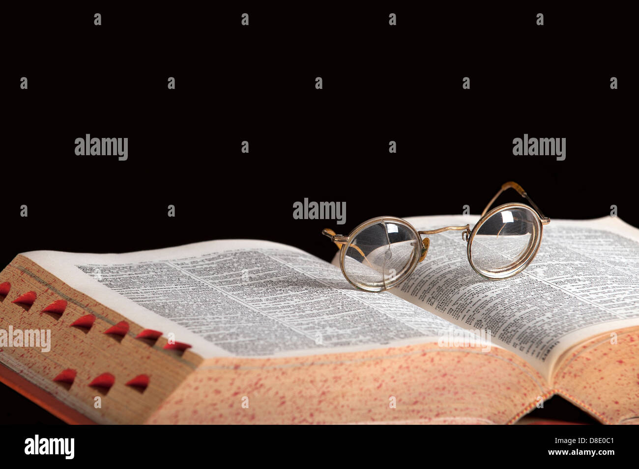 Book - Open book and old glasses (dictionary Stock Photo - Alamy