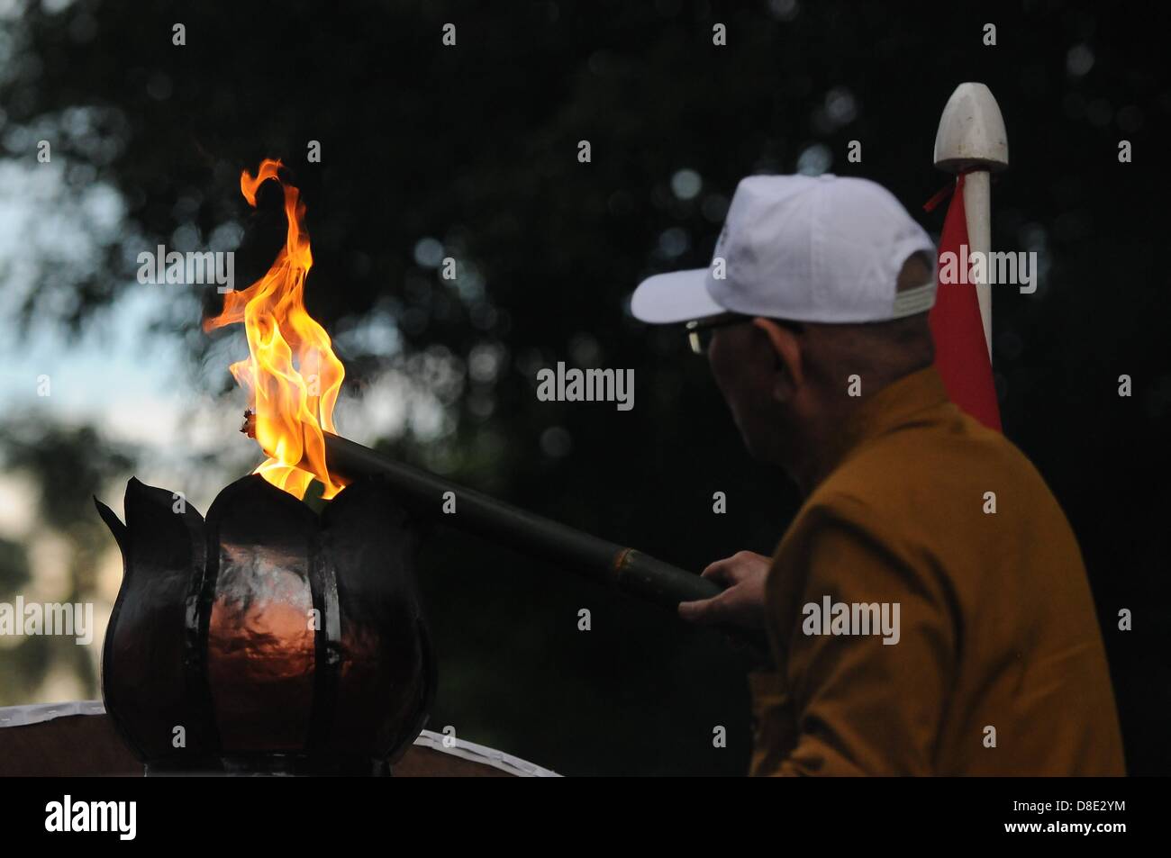 Magelang, Indonesia - Buddhist lit the torch with dharma fire taken ...