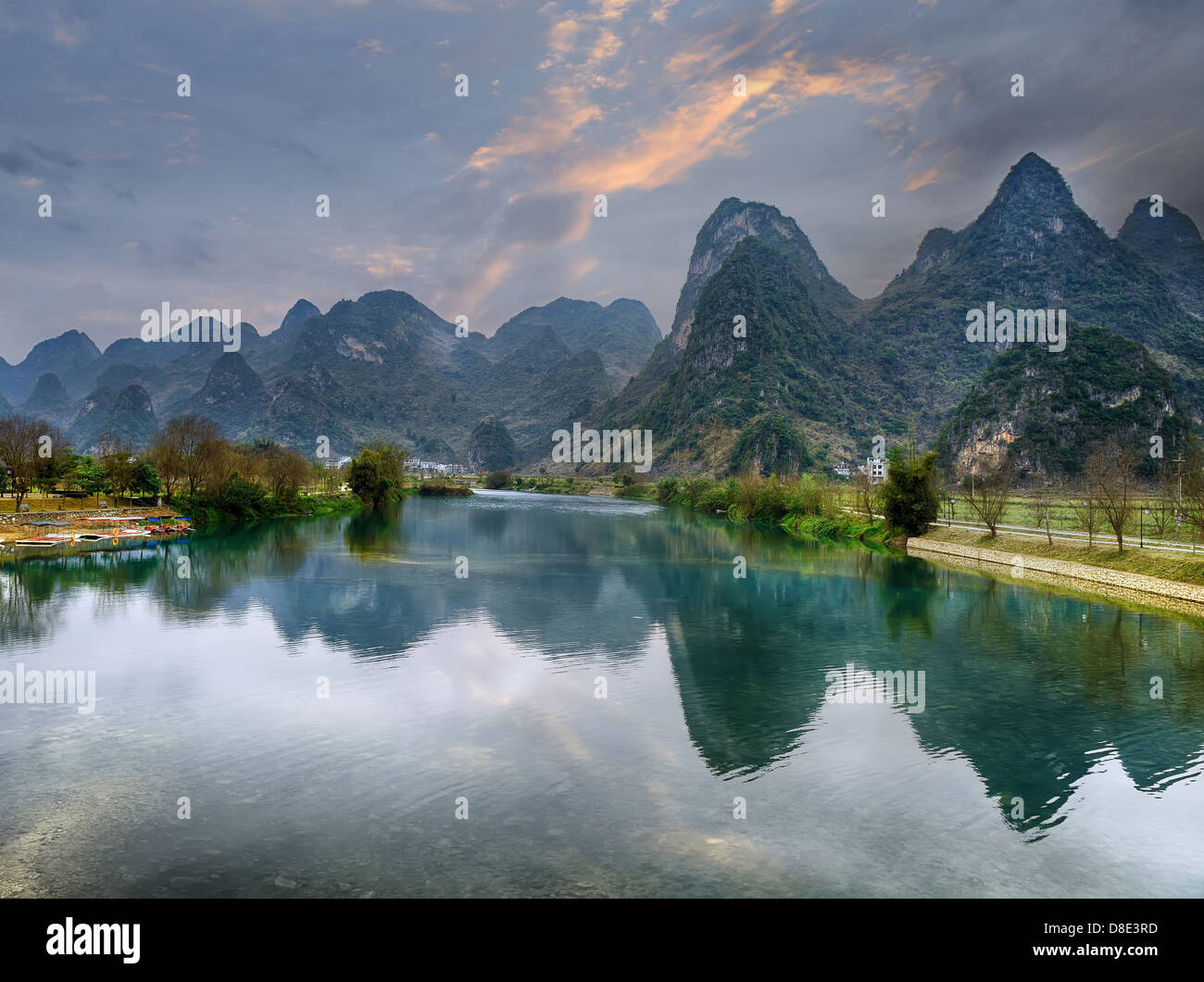Sunset landscape of yangshuo in guilin,china Stock Photo - Alamy