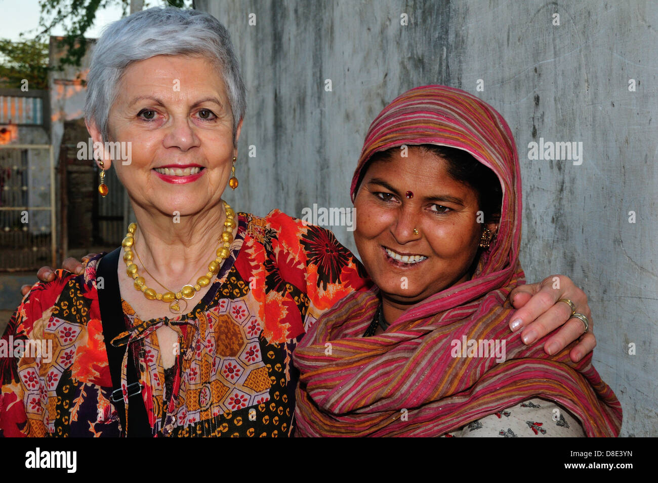 Italian lady has deep friendship with Indian family Stock Photo - Alamy