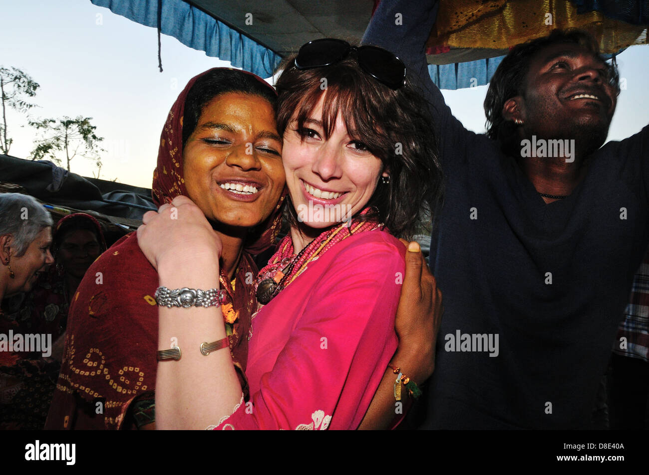 Italian lady has deep friendship with Indian family Stock Photo - Alamy