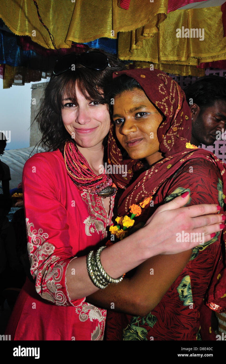 Italian lady has deep friendship with Indian family Stock Photo - Alamy