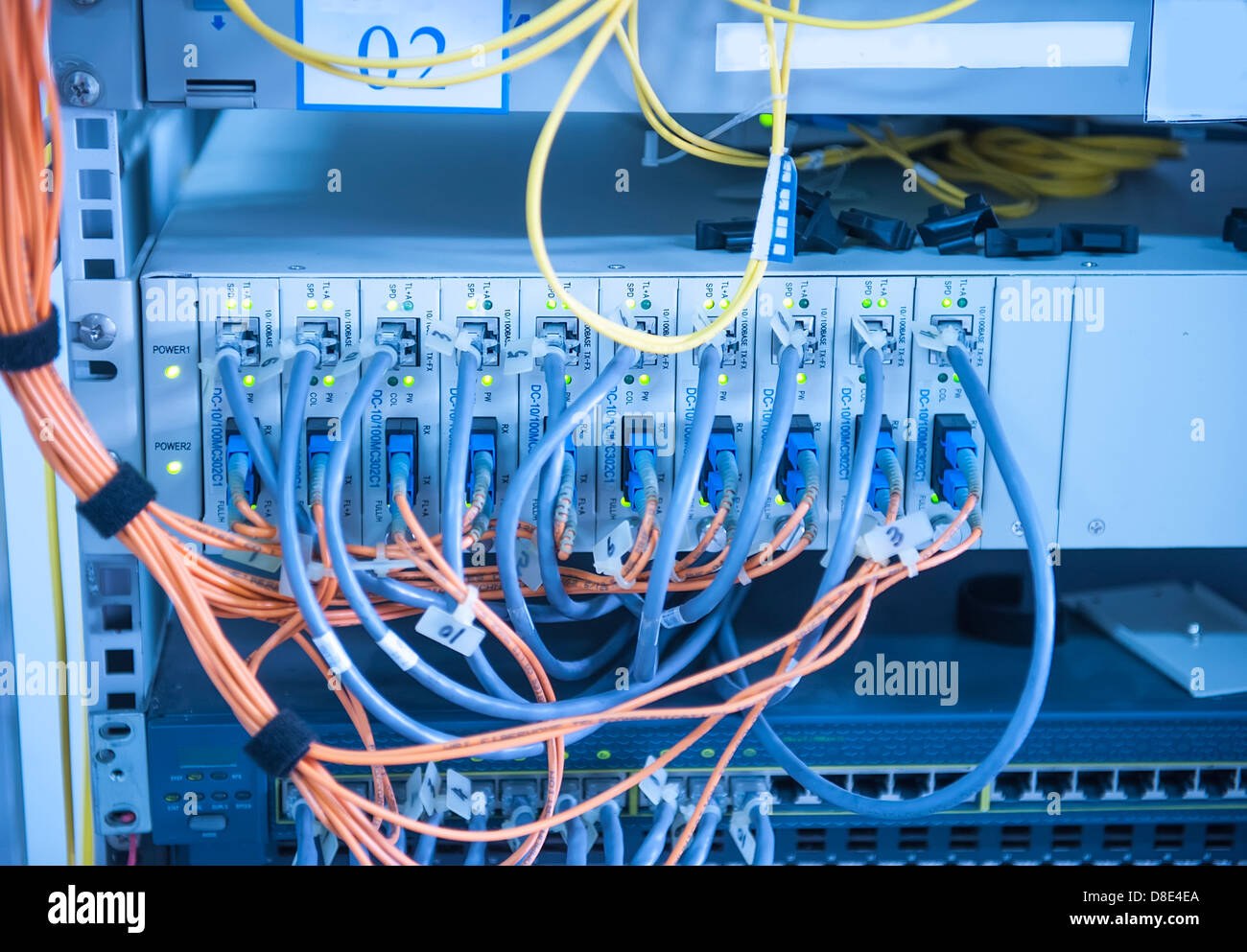 fiber optic servers and hardwares in an internet data center Stock ...