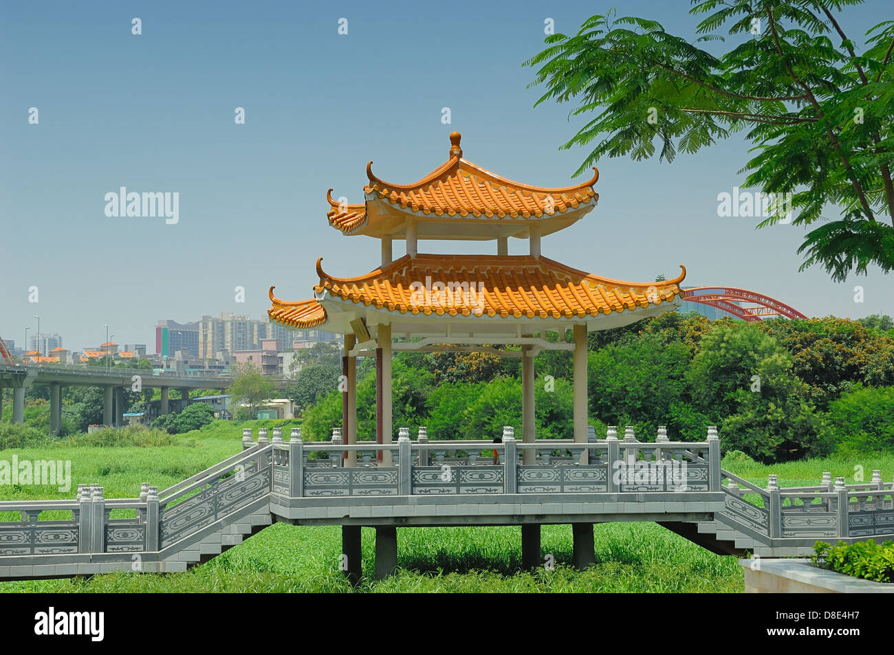 chinese garden with beautiful waterfall and pond and trees Stock Photo ...