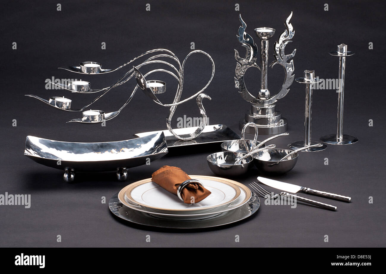 Set of luxury stainless steel tablewares Stock Photo - Alamy