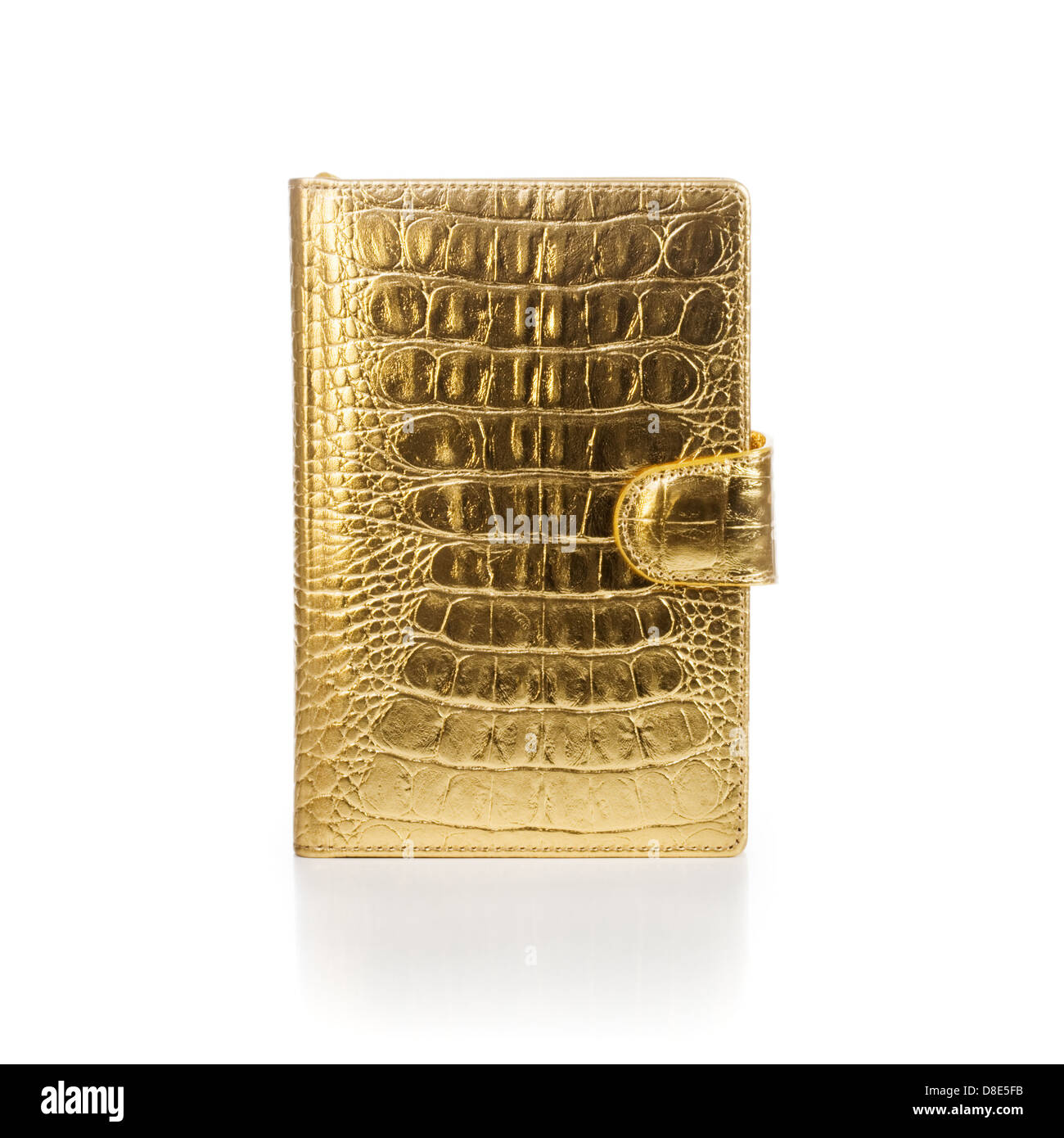 Luxury gold leather notebook on white background Stock Photo - Alamy