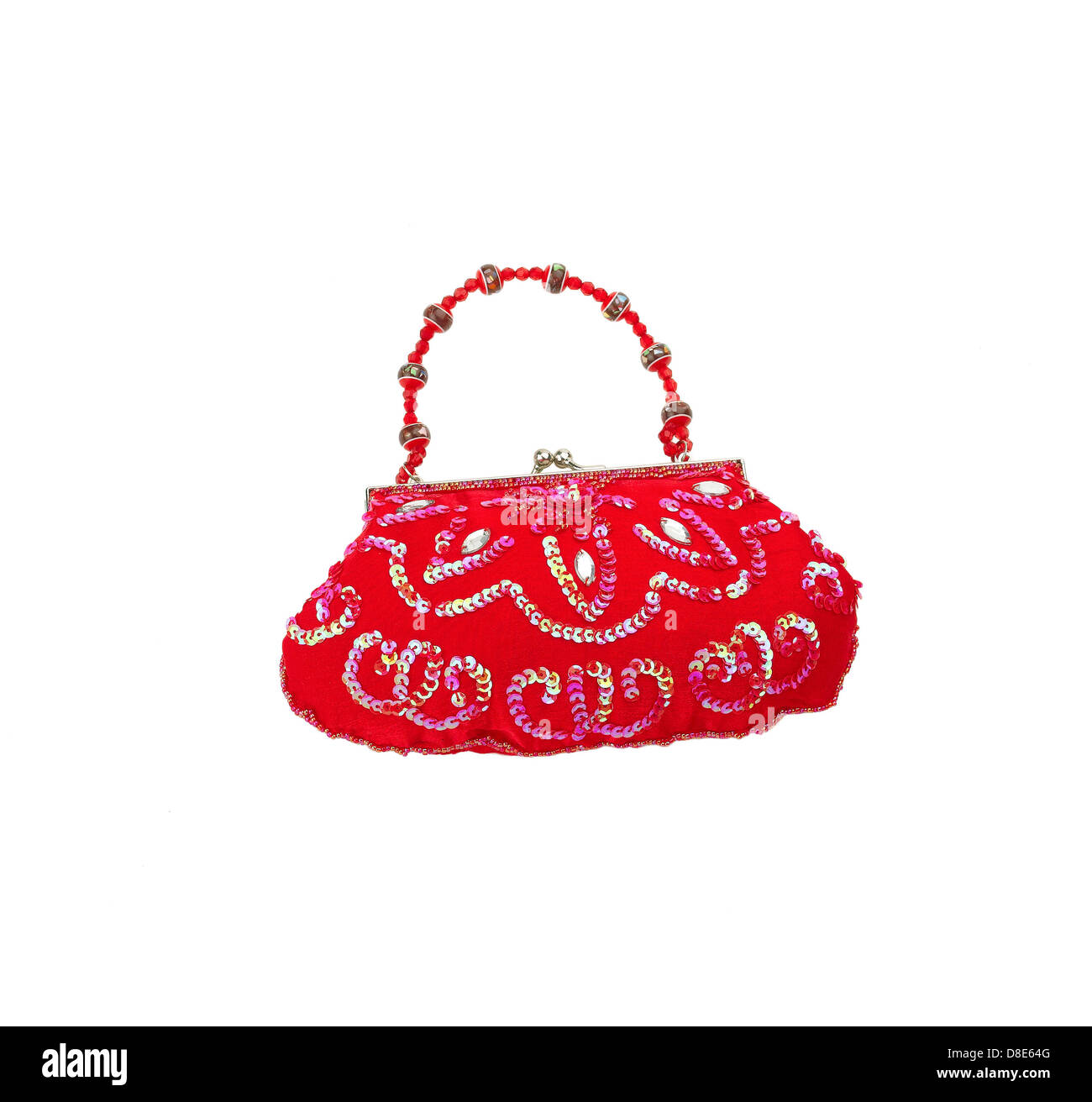 A luxury red lace woman handbag decorated by colorful beads Stock Photo ...