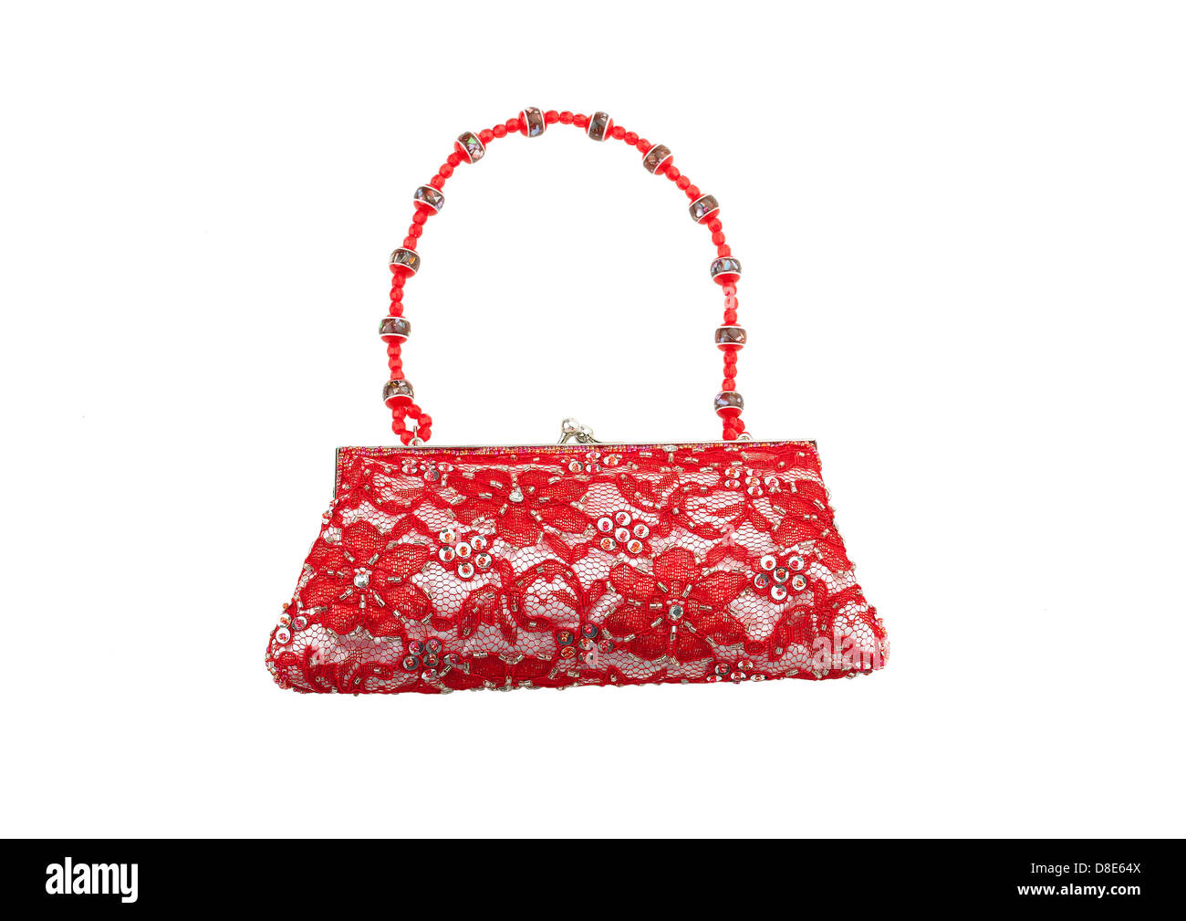A luxury red lace woman handbag decorated by colorful beads Stock Photo ...