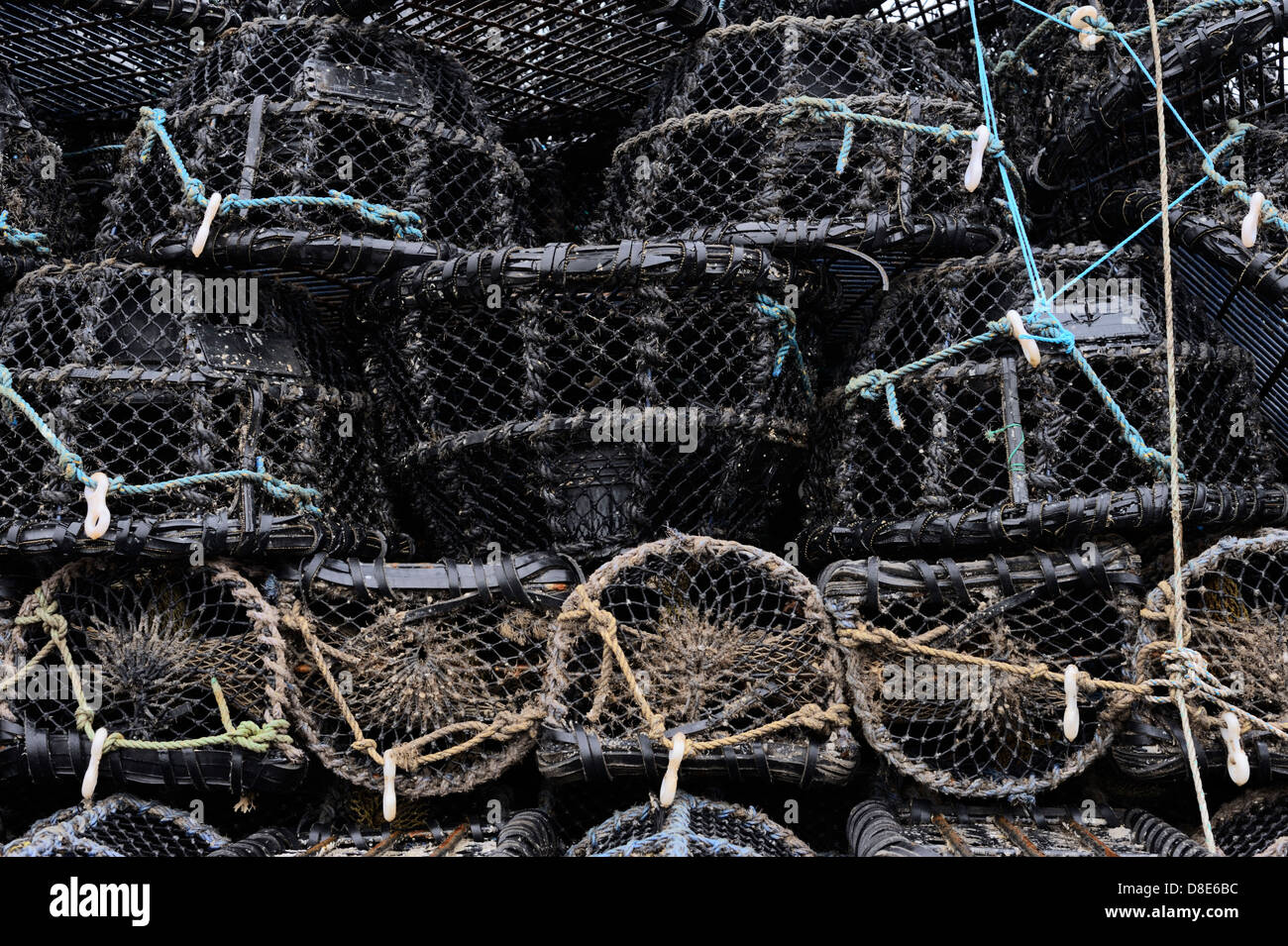 Stack of Lobster and Prawn pots, traps or creels, Wales, UK Stock Photo ...