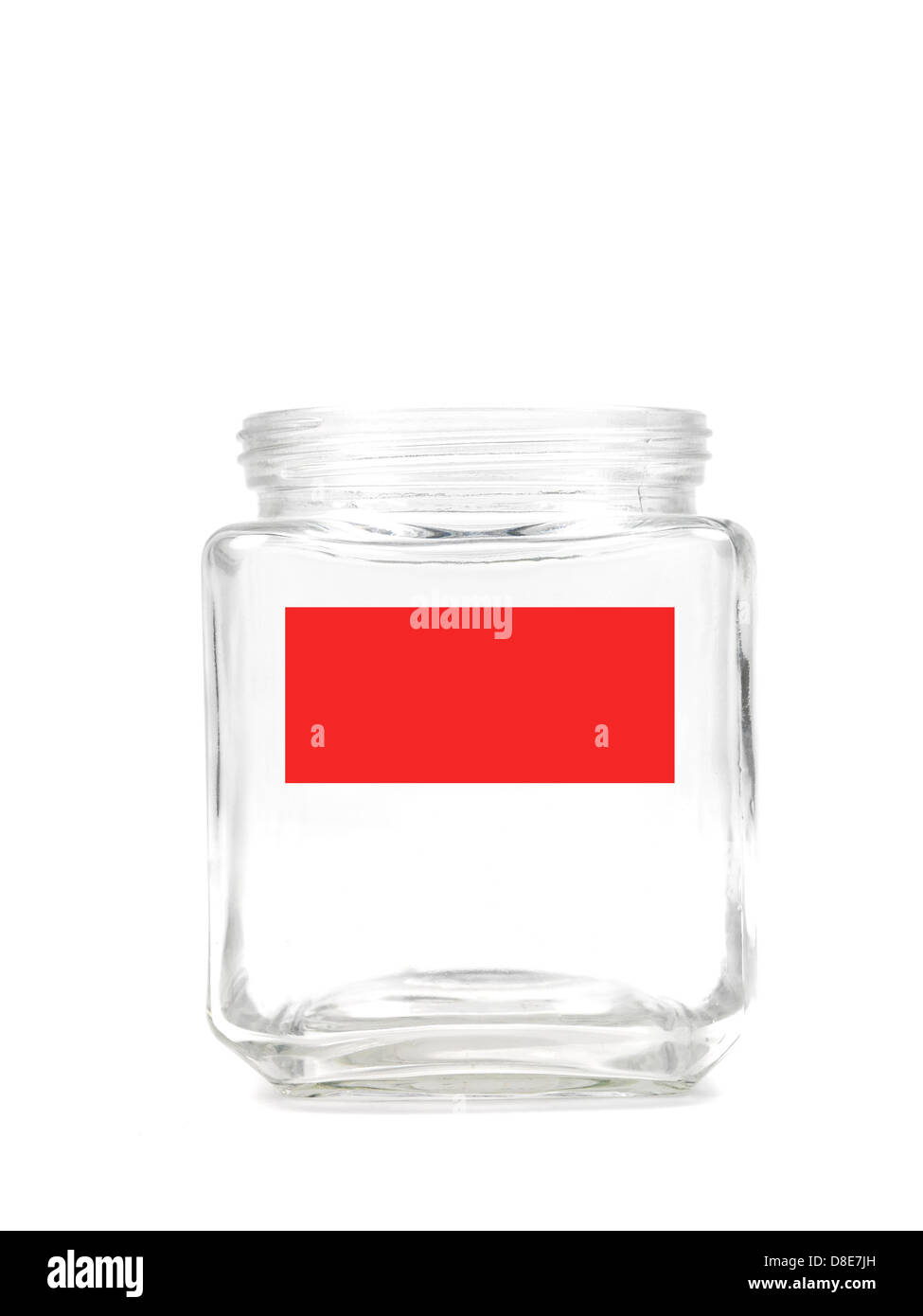 An empty jar with a blank labelisolated against a white background ...