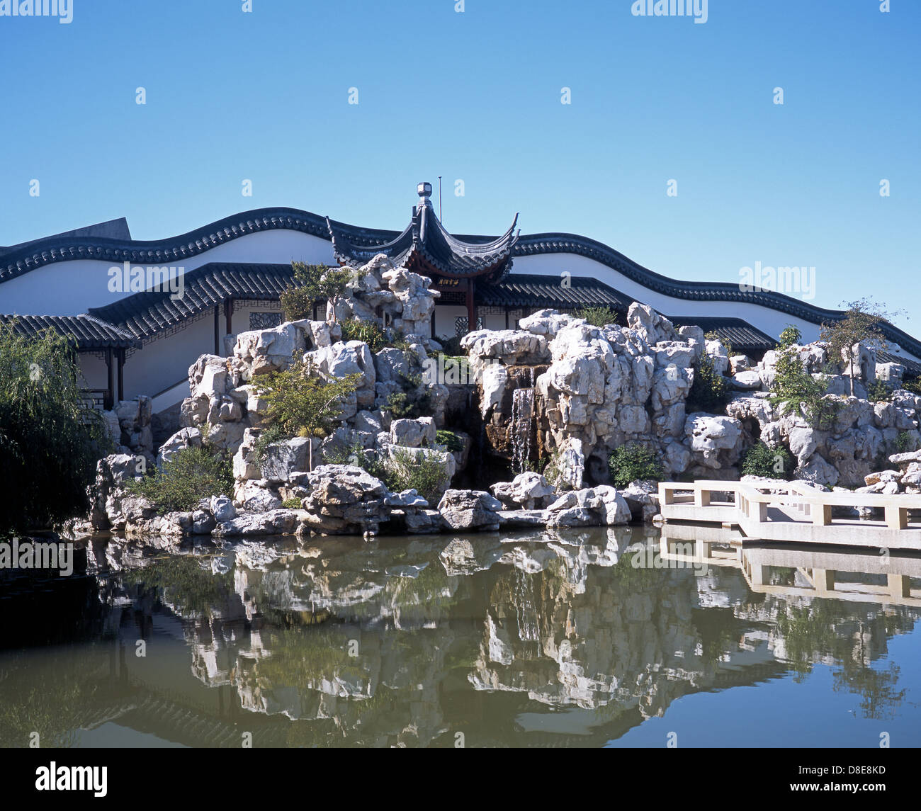 View of the Chinese Garden featuring the climbing mountain half ...