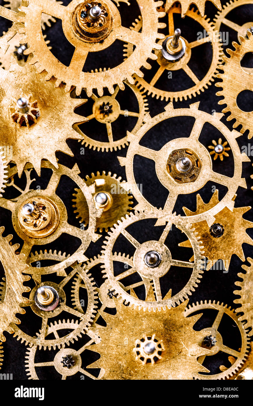 close up old mechanism on a black background Stock Photo - Alamy