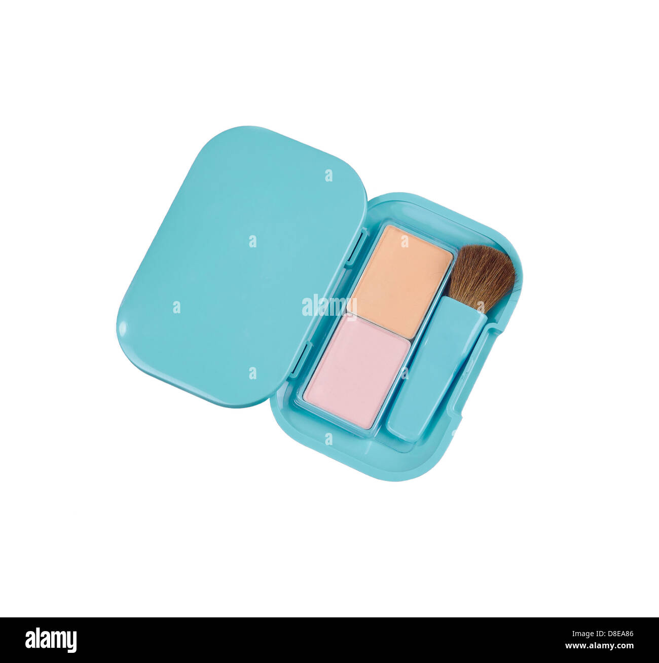 Blue compact powder blush box with brush Stock Photo - Alamy