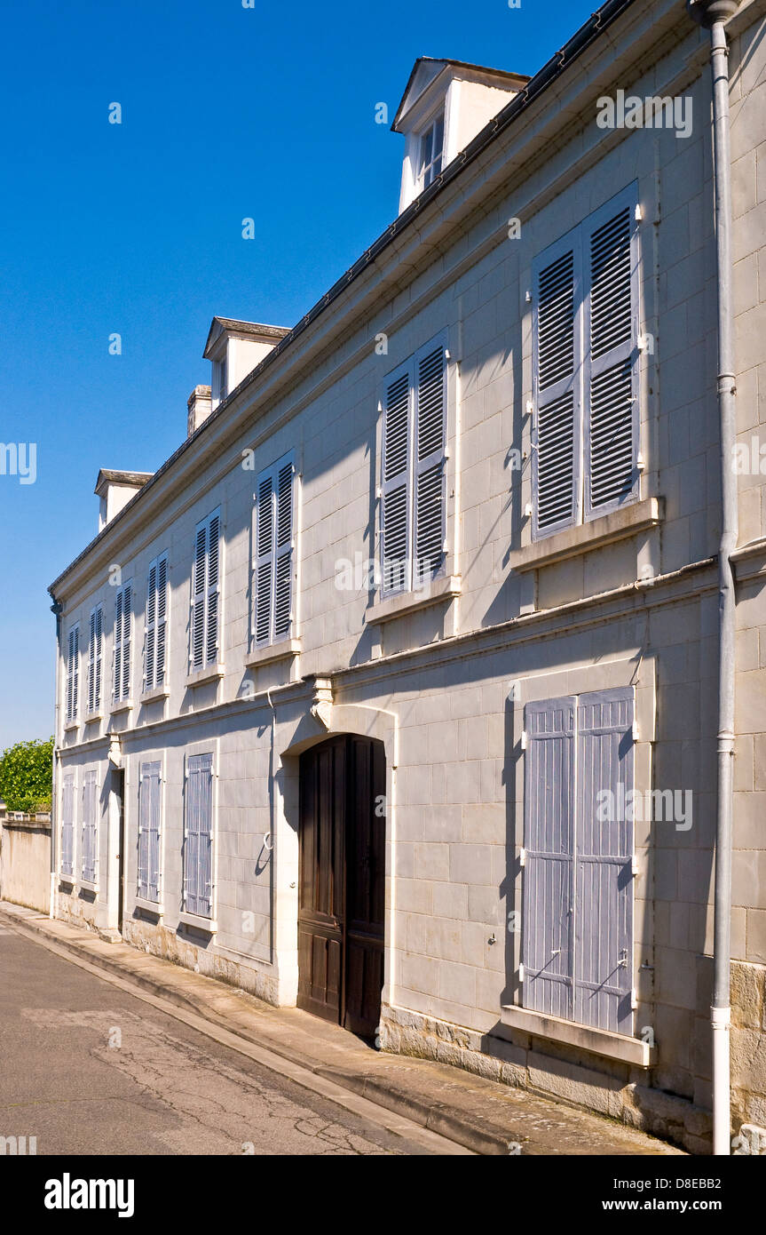 French town house with closed window / door shutters - France Stock ...