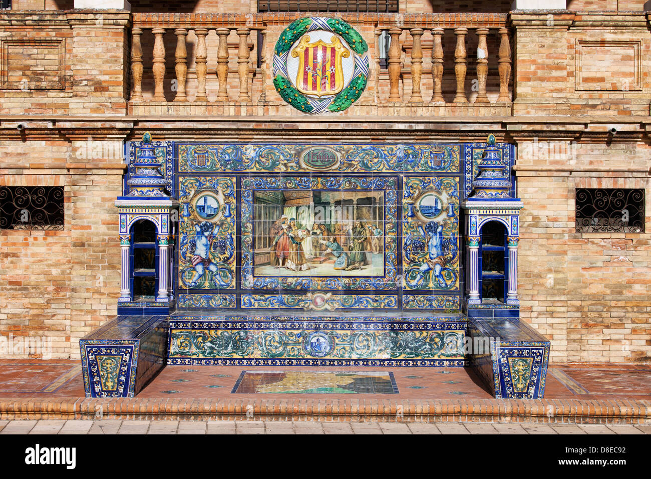 Bench with Azulejos Tiles on Plaza de Espana in Seville, Spain Stock ...