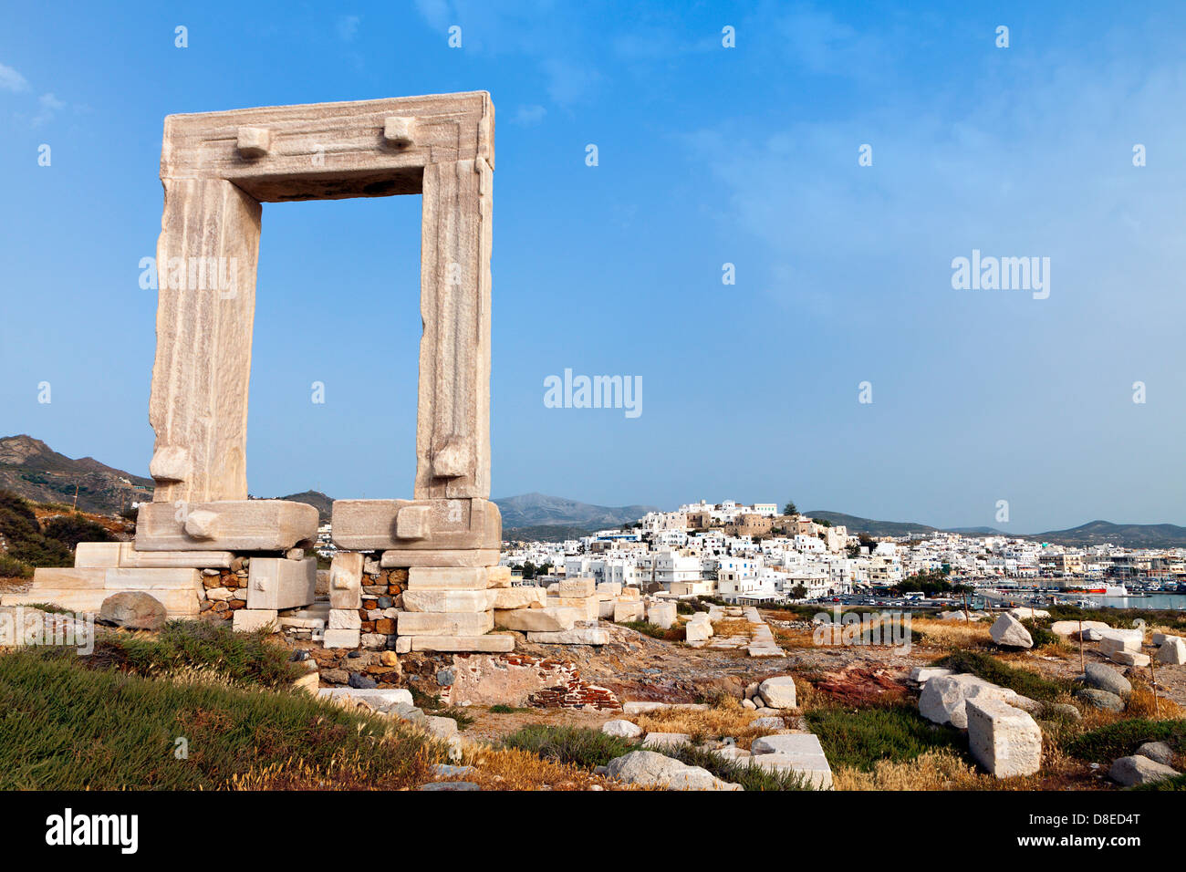 Ancient gate of Apollon temple at the island of Naxos in Greece Stock ...