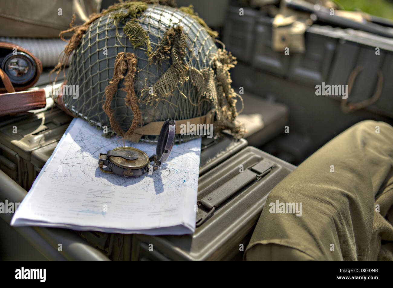 US Army Air Force helmet compass and map still life Stock Photo - Alamy