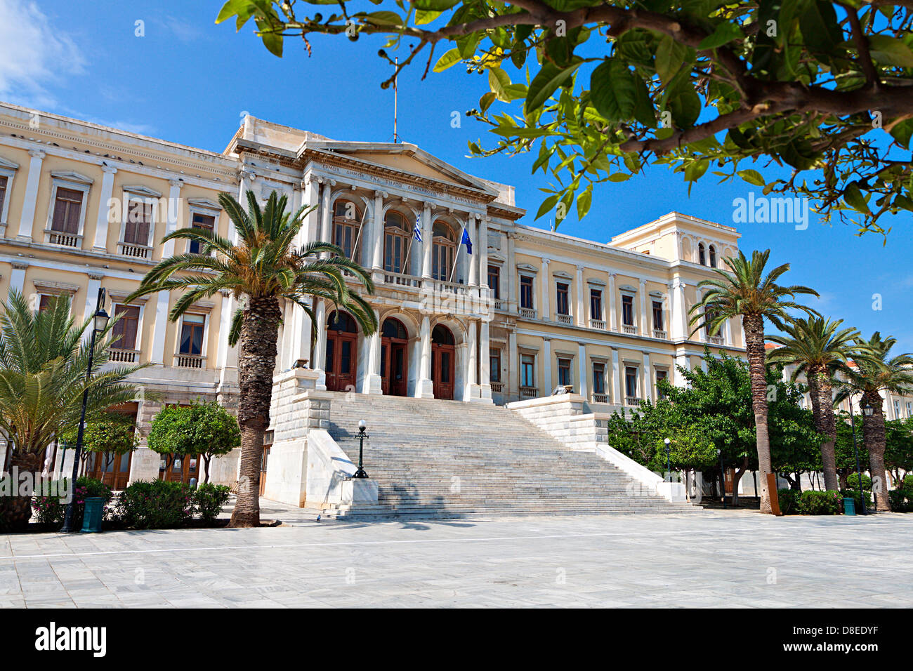 The City Hall of Ermoupolis town at Syros island in Greece Stock Photo ...