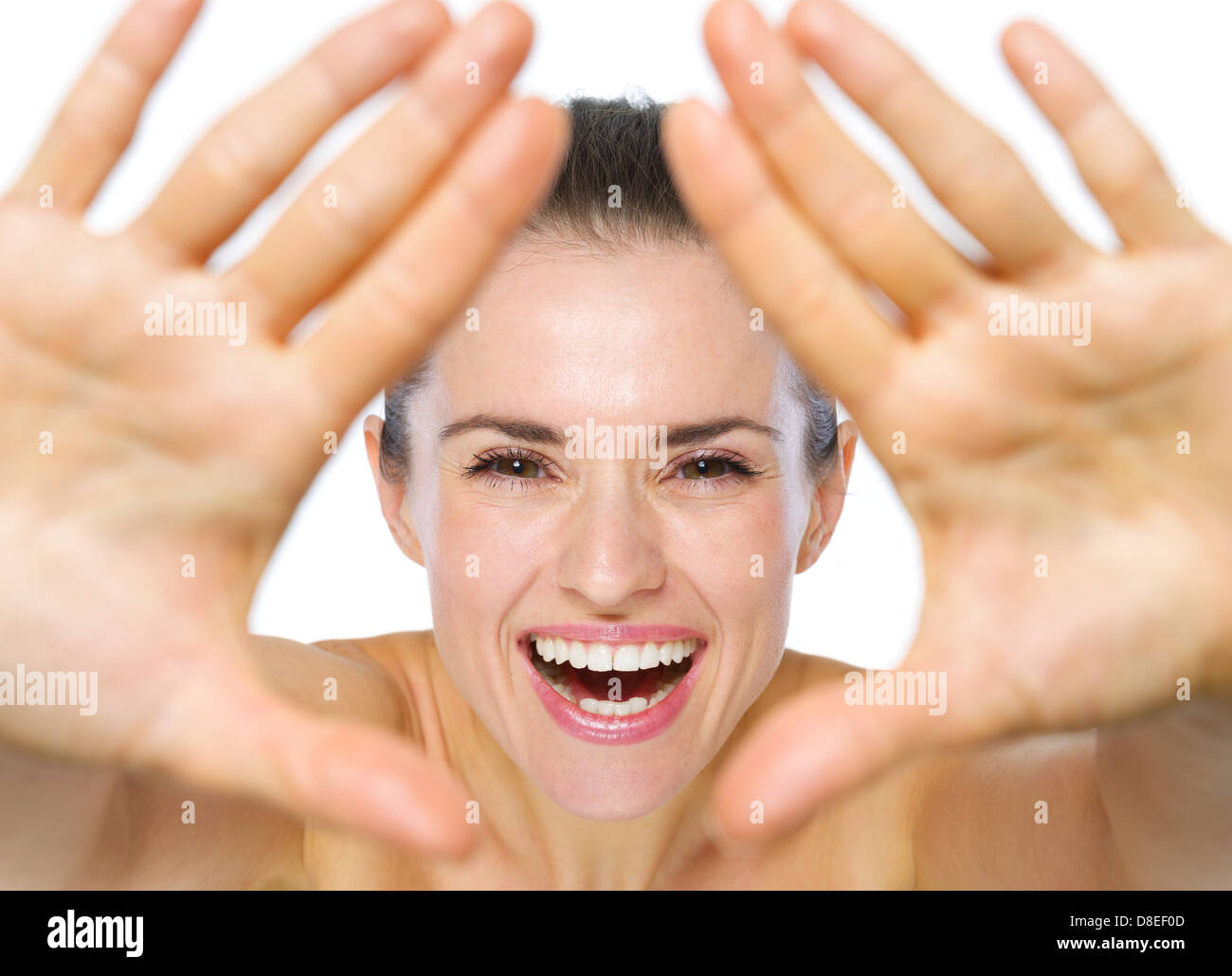 Woman framing face hands hi-res stock photography and images - Alamy