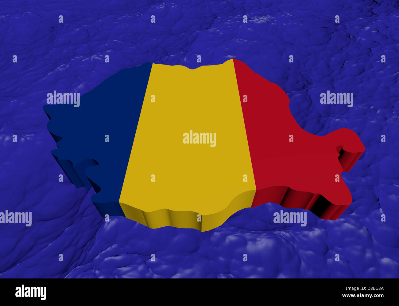 Romania map flag in abstract ocean illustration Stock Photo - Alamy